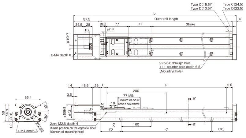 Models SKR46-C/SKR46-D Without Cover, Direct Motor Coupling｜LM Guide Actuator｜Product ...