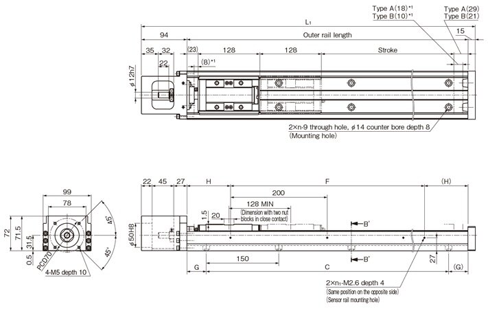 Models SKR55-A/SKR55-B Without Cover, Direct Motor Coupling｜LM Guide Actuator｜Product ...